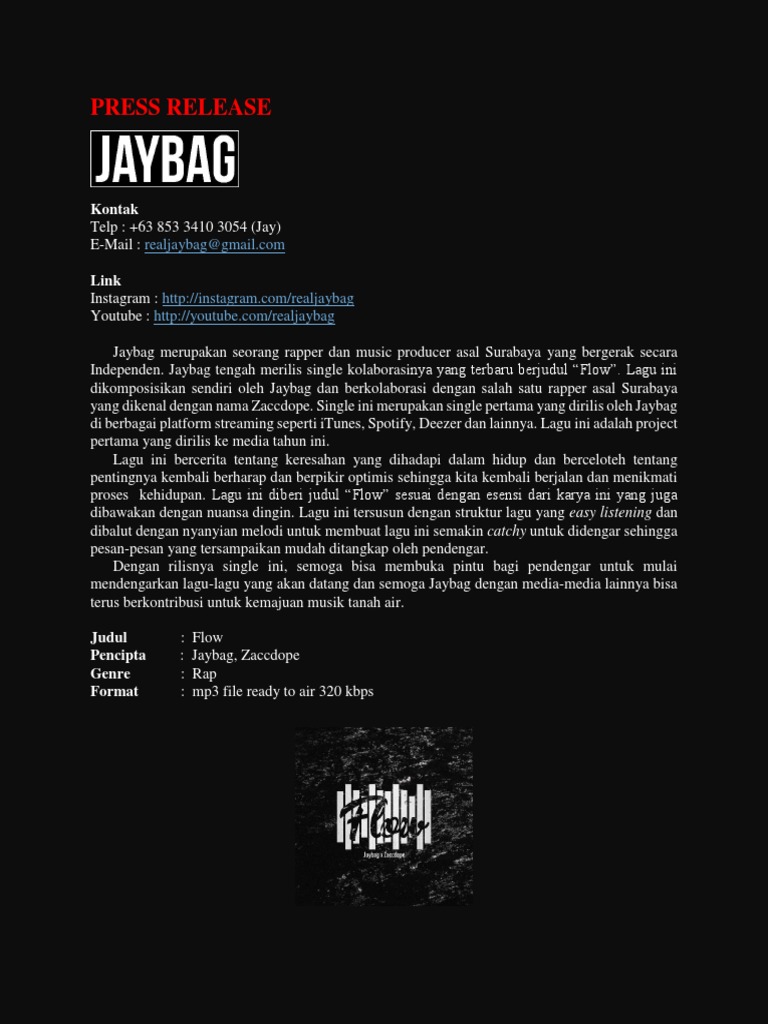 Rilis Single "Flow" oleh Jaybag | PDF | Seni & Disiplin Bahasa | Puisi