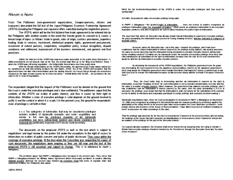 JPEPA executive privilege upheld | PDF | Executive Privilege | Freedom ...