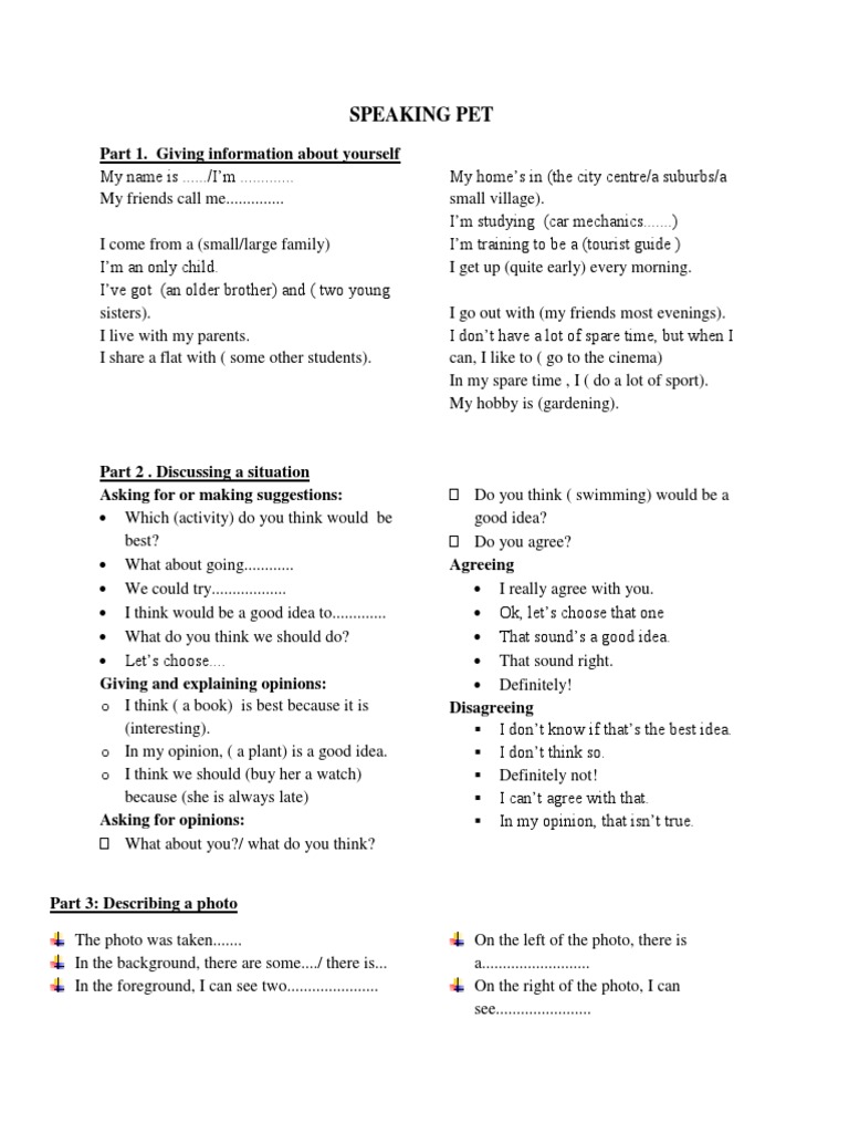 Speaking Pet: Part 1. Giving Information About Yourself | PDF
