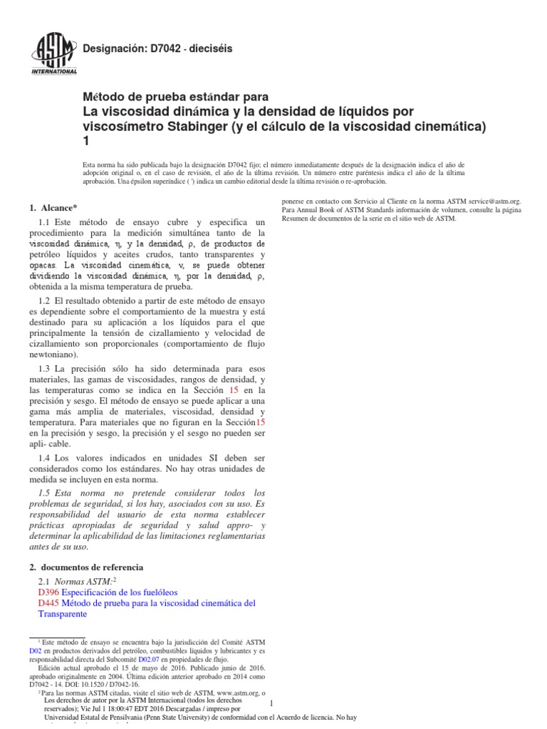 Viscosidad Dinámica ASTM D7042 - Traducido | PDF | Calibración | Viscosidad