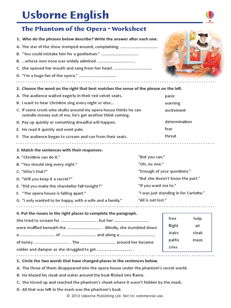 Phantom of The Opera Worksheet | PDF