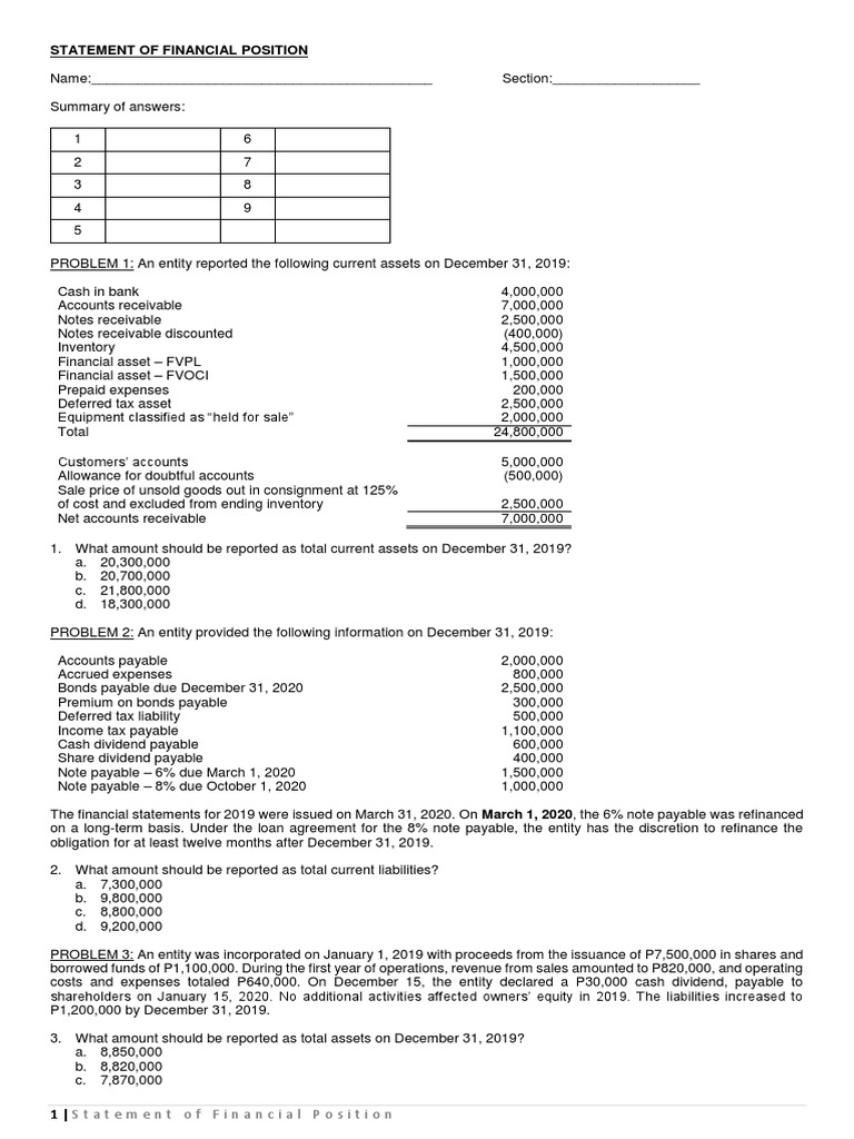 Statement of Financial Position | PDF | Debits And Credits | Dividend