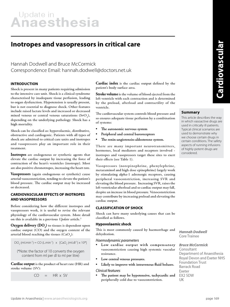 Inotropes and Vasopressors | PDF | Shock (Circulatory) | Heart