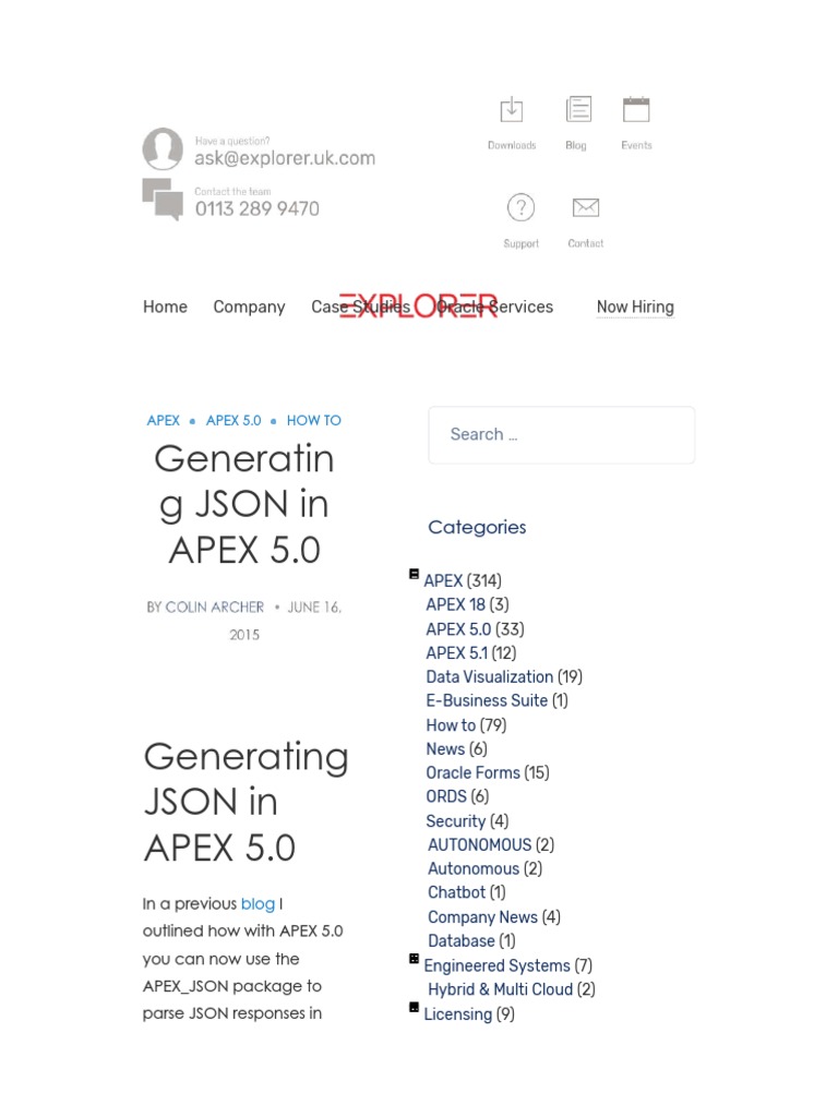 Generating JSON in APEX 5.0 - Explorer UK | PDF | Oracle Corporation ... Generating JSON in APEX 5.0 - Explorer UK | PDF | Oracle Corporation ...