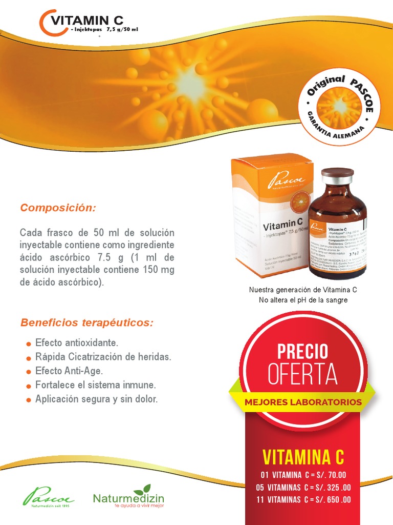 VITAMINA C INYECTABLE 100mL: Intravenosa Con Invima