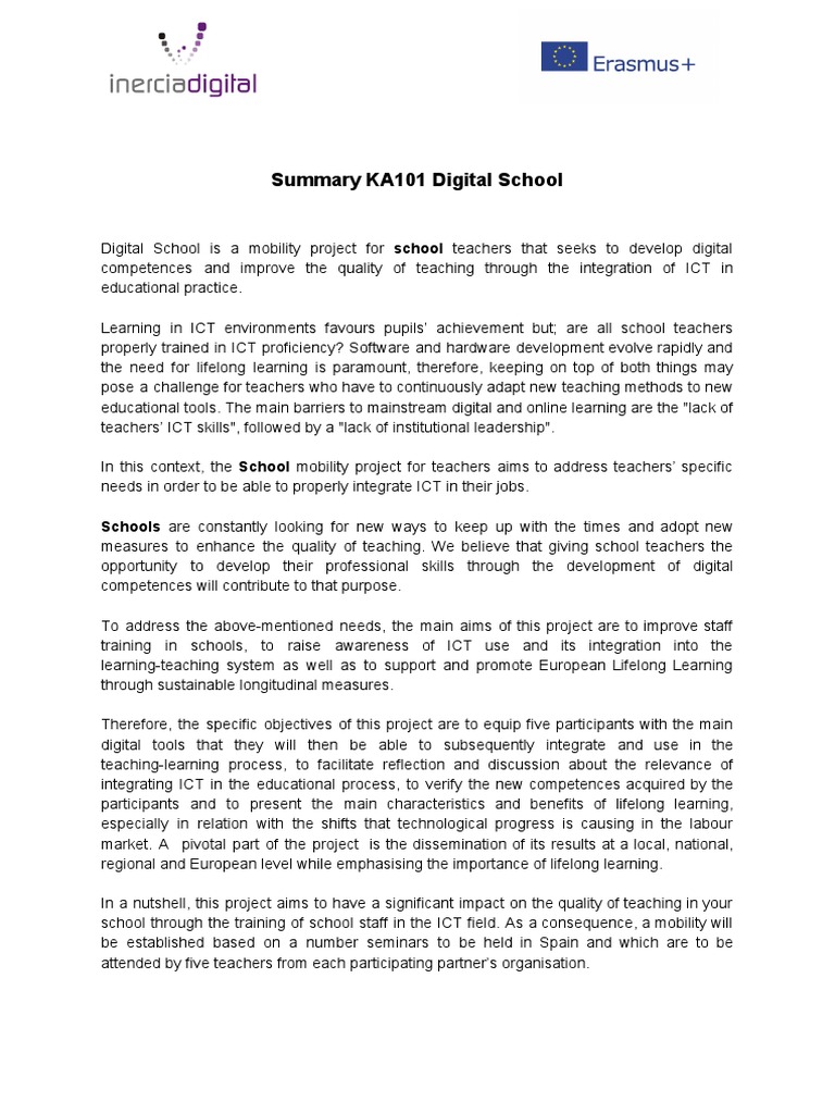 KA101 Digital SchoolSummary | PDF | Educational Technology | Lifelong ...