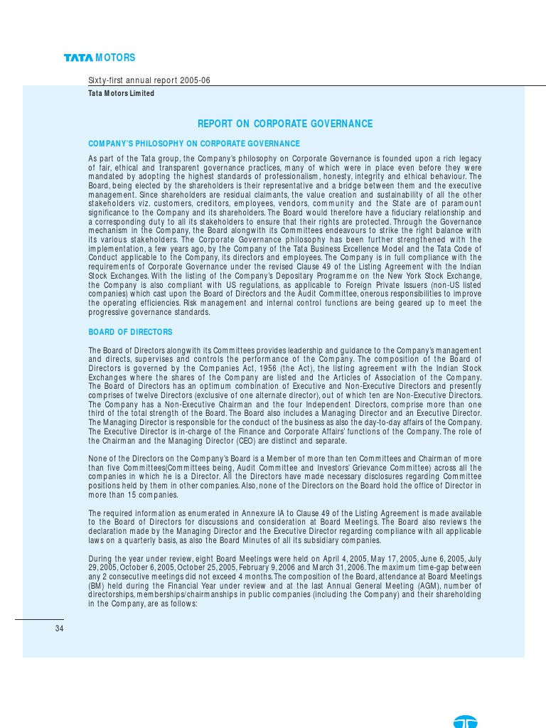 Tata Motors Corporate Governance Report | PDF | Business