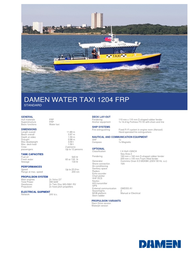 Damen Water Taxi 1204 FRP | PDF | Marine Propulsion | Ships