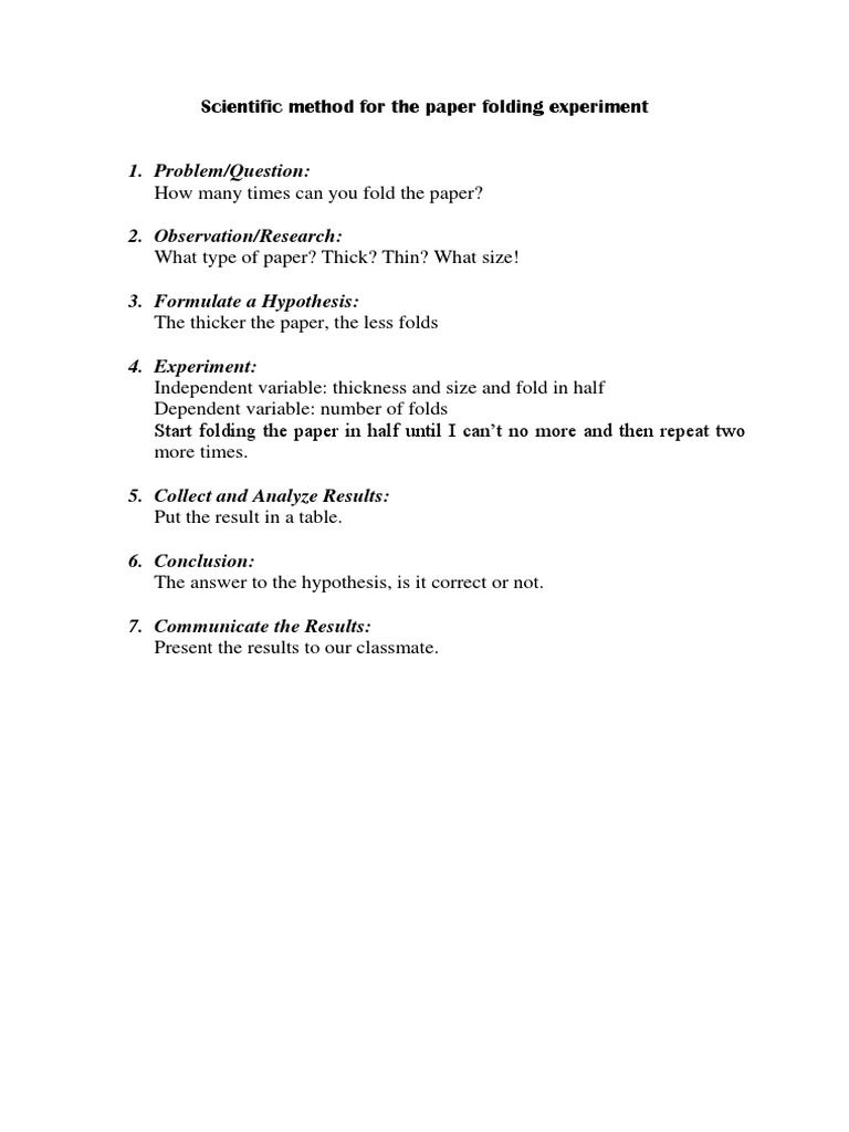 Scientific Method For The Paper Folding Experiment | PDF