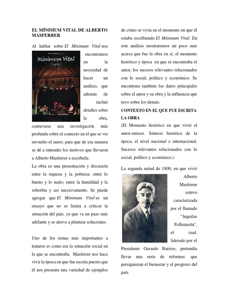 El Mínimum Vital de Alberto Masferrer, Analisis | Autor | Ensayos