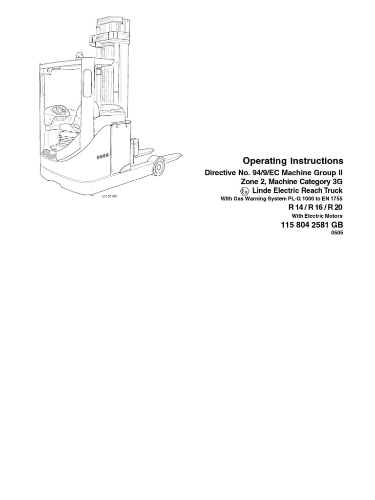 Manual de Operaciones Linde R14 R16 R20 Modelo 115 PDF | PDF | Forklift ...