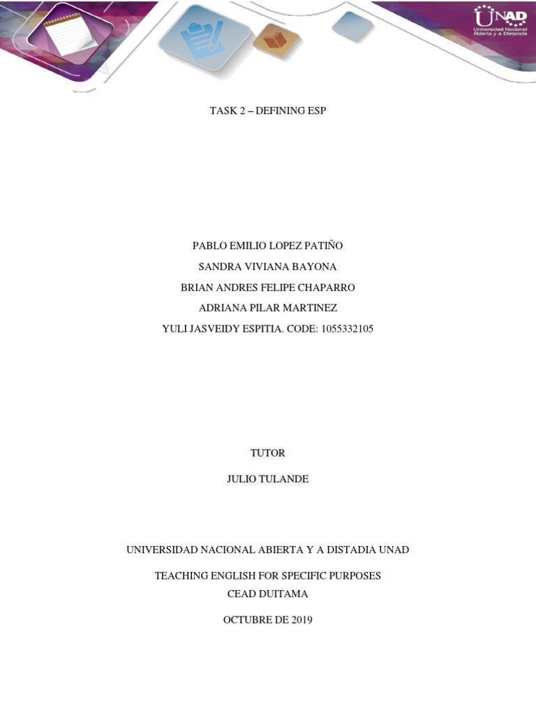 Unit 1 - Task 2 - Defining ESP | PDF | Vocabulary | Learning