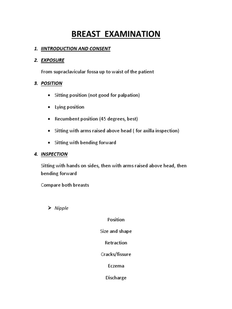 Breast Examination: 1. Iintroduction and Consent 2. Exposure | PDF ...