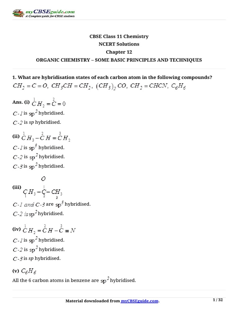 CBSE Class 11 Chemistry NCERT Solutions Organic Chemistry - Some Basic Principles and Techniques ...