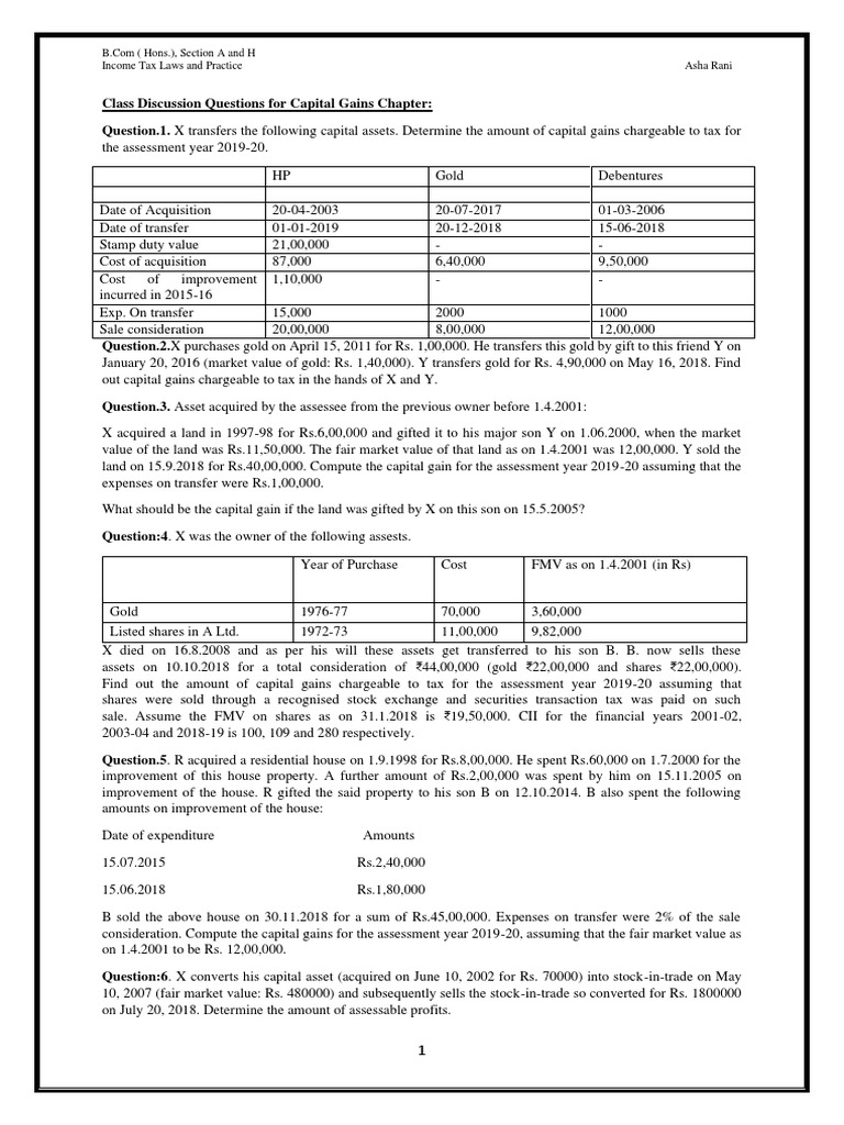 Capital Gains Tax Assessment Questions | PDF | Capital Gains Tax ...