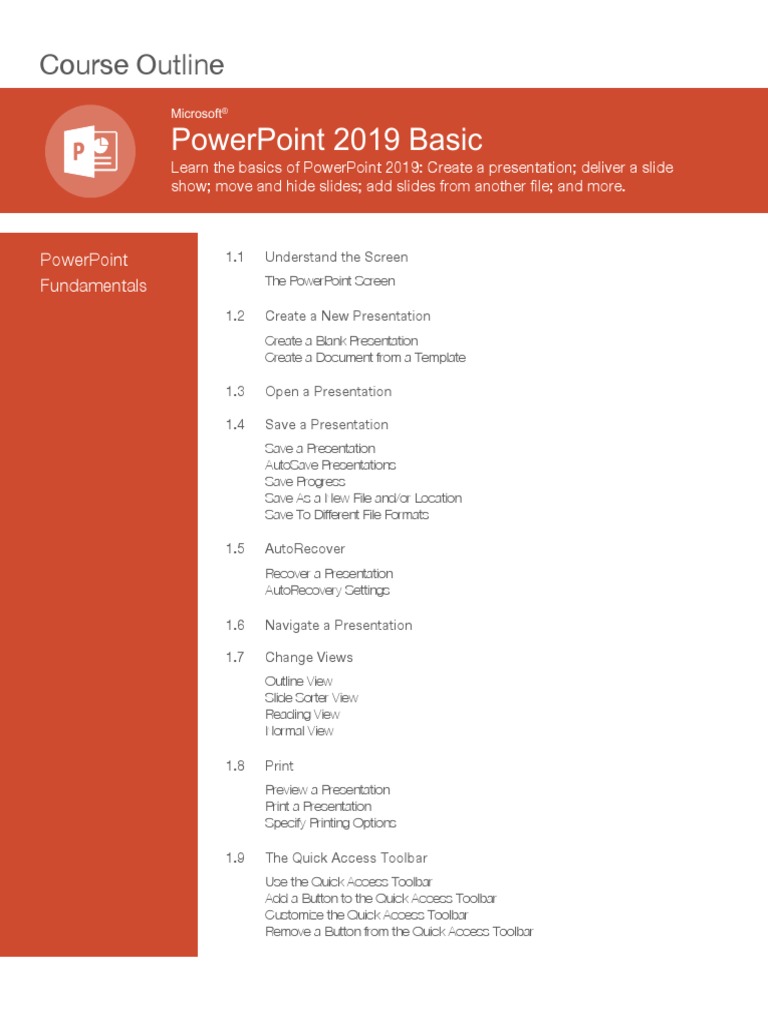 Powerpoint 2019 Basic: Course Outline | Download Free PDF | Microsoft Power Point | Page Layout