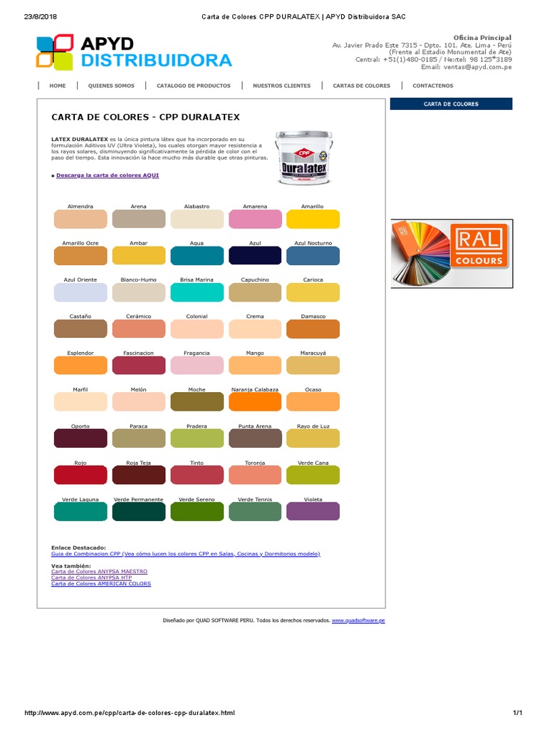 Carta de Colores CPP DURALATEX _ APYD Distribuidora SAC | Procesamiento ...