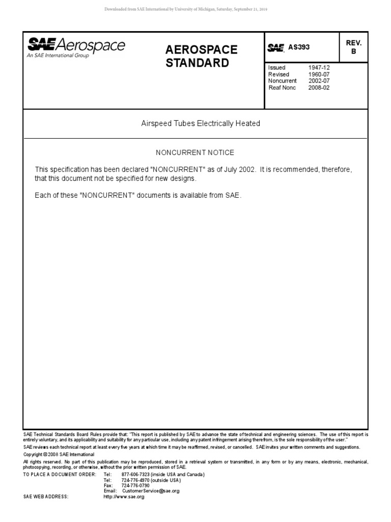 Aerospace Standard: Airspeed Tubes Electrically Heated | PDF | Airspeed ...