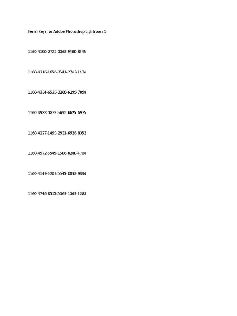 Serial Keys For Adobe Photoshop Lightroom 5 | PDF