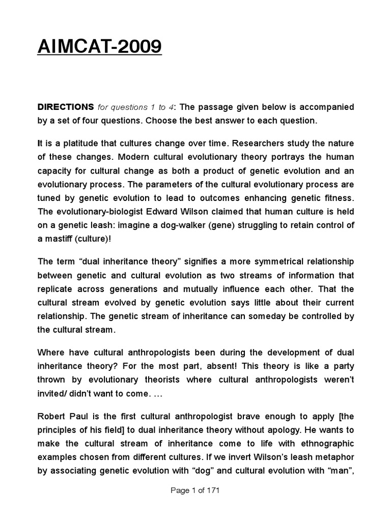 Aimcat 2009 Main | PDF | Empathy | Evolution