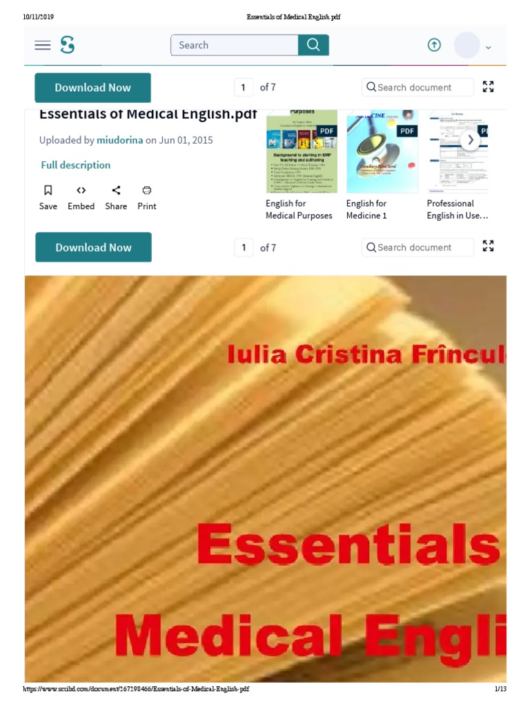 Essentials of Medical English - PDF: Download Now | PDF | Scribd ...