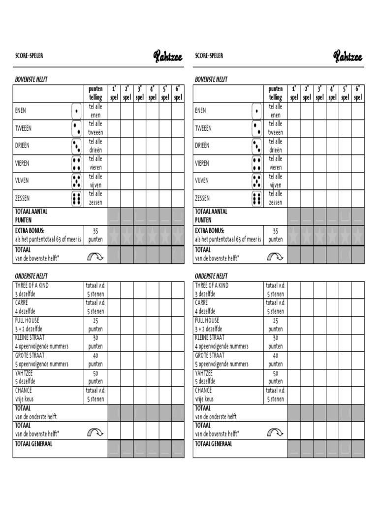 Yahtzee Scoreblok PDF | PDF