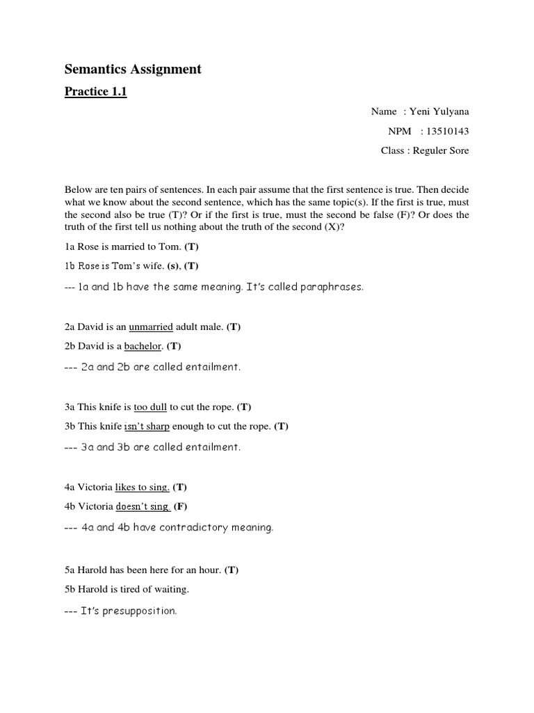 Semantics Assignment | PDF | Grammar | Semantics