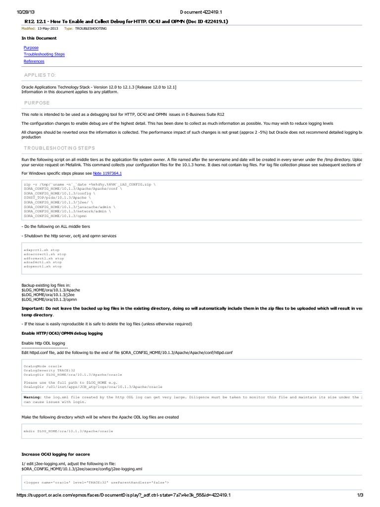 R12, 12.1 - How To Enable and Collect Debug For HTTP OC4J and OPMN ...