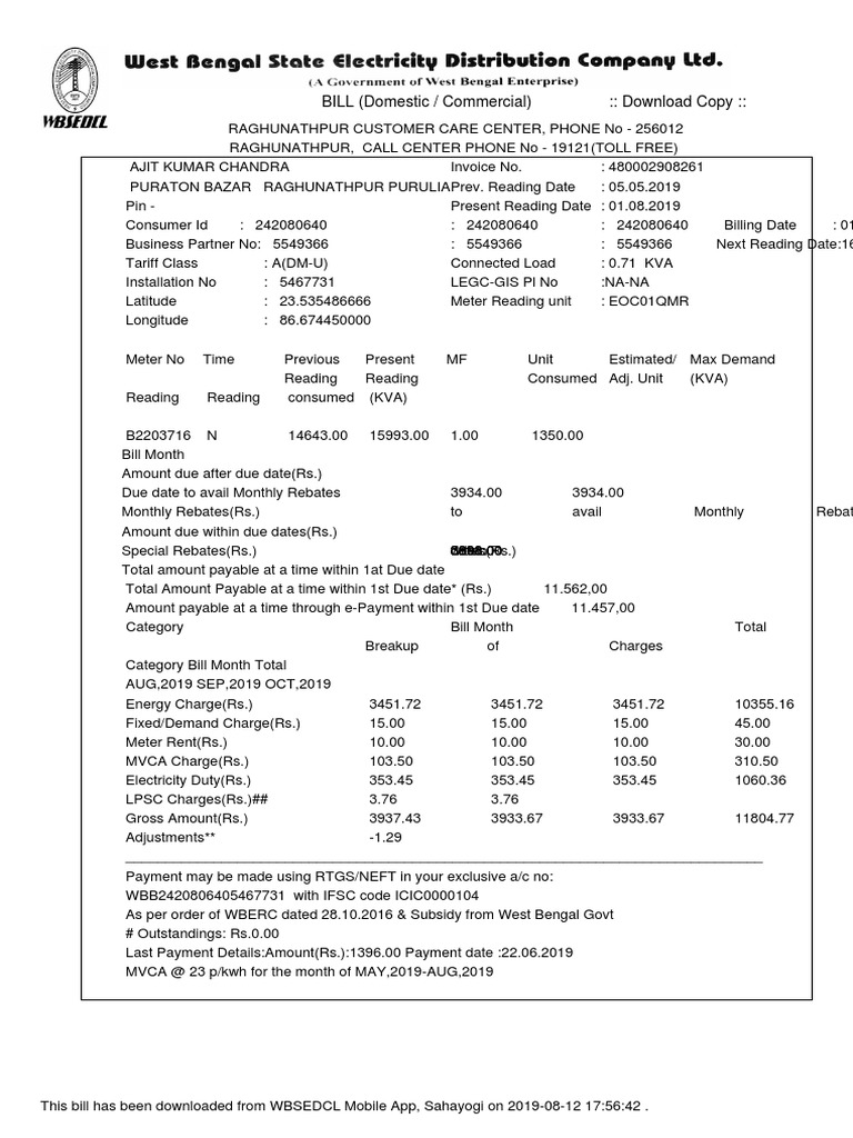 Ltbill 480002908261 | PDF | Invoice | Electric Power