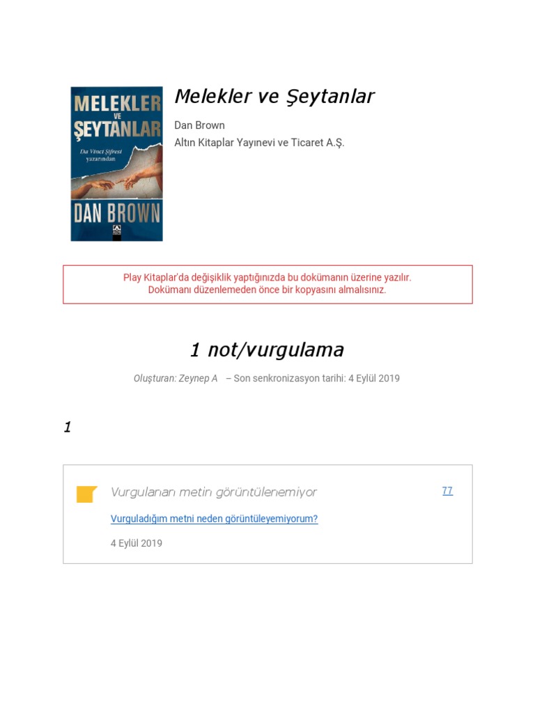 "Melekler Ve Şeytanlar" Kitabından Notlar | PDF