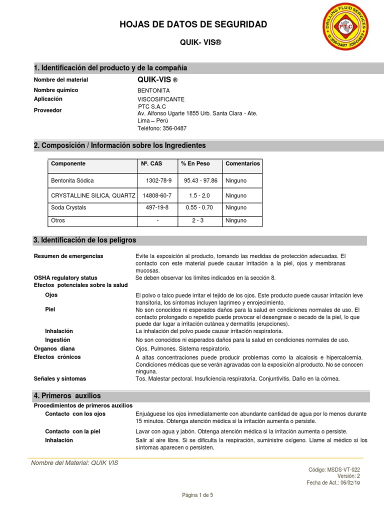 Msds VT 022 Quik Vis | PDF | Administración de Seguridad y Salud ...