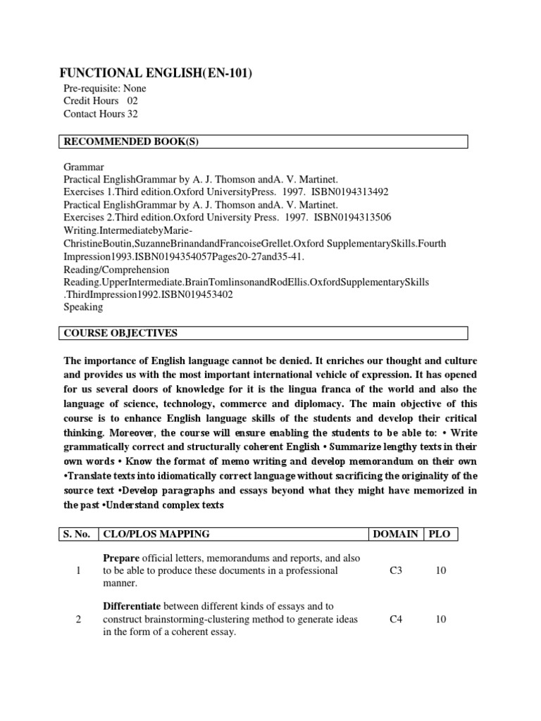 Functional English EN-101 Course Overview | PDF | English Language | Essays