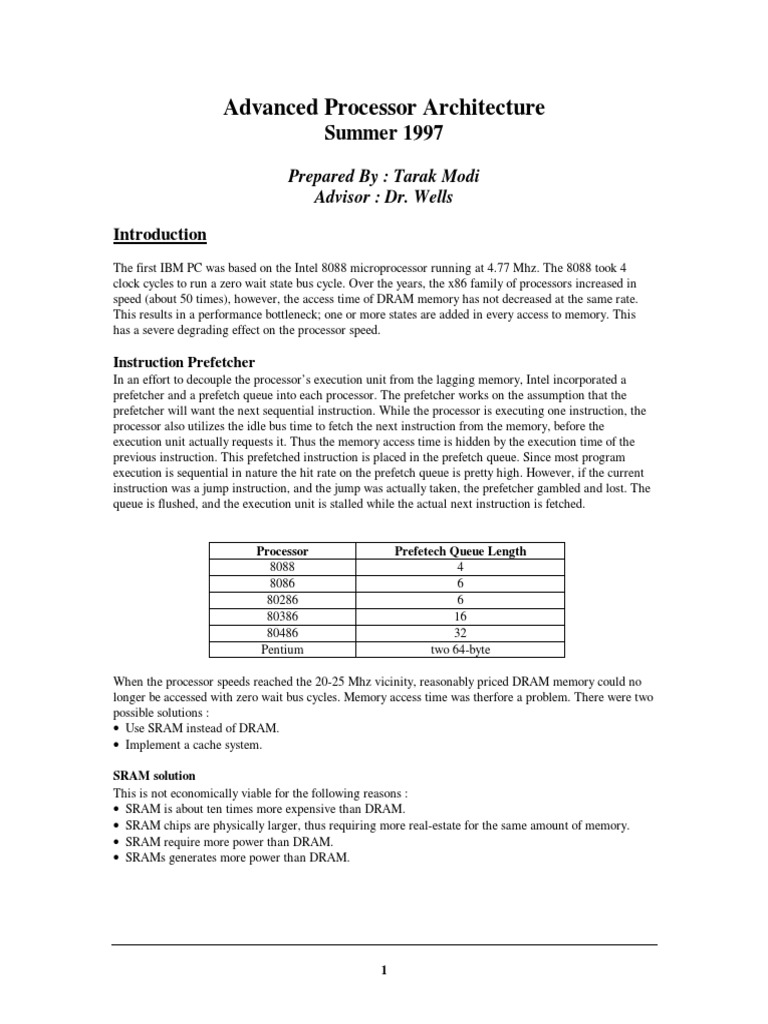 Advanced Processor Architecture: Summer 1997 | PDF | Cpu Cache | Cache ...