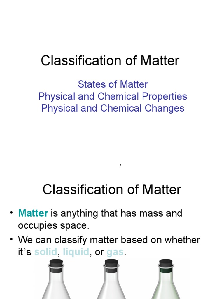 Classification of Matter: States of Matter Physical and Chemical ...