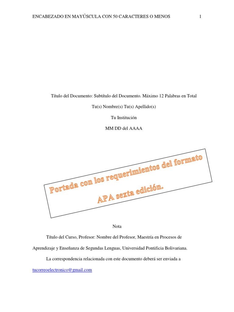 Plantilla de Portada Normas APA Sexta Edición | PDF
