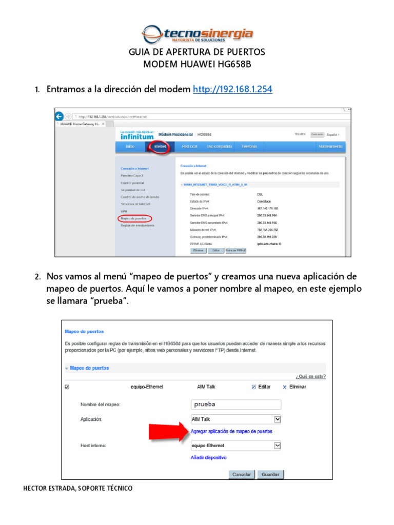 Guía de Puertos para Huawei HG658B | PDF