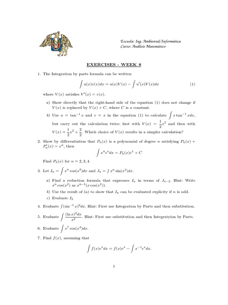 Exercises - Week 8: Escuela: Ing. Ambiental/Informática Curso: Análisis Matemático | Download ...