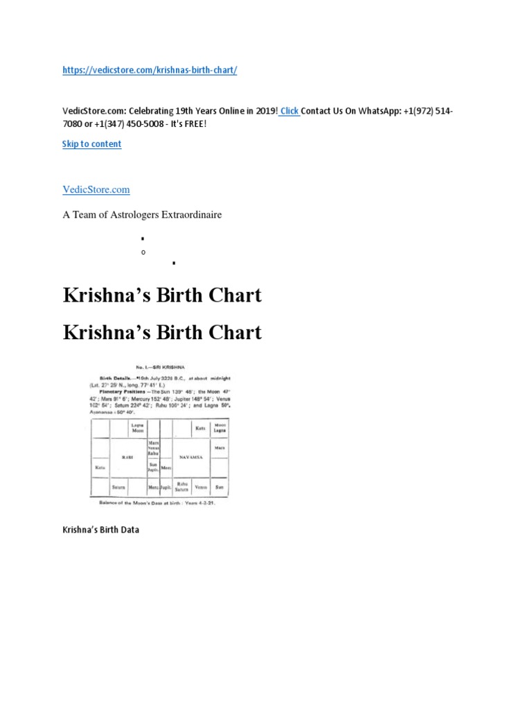 Krishna's Birth Chart | PDF | Planets In Astrology | Ancient Astronomy