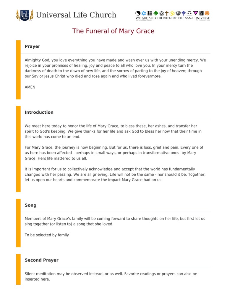 Funeral Ceremony Script | PDF | Grace In Christianity | Mary, Mother Of ...