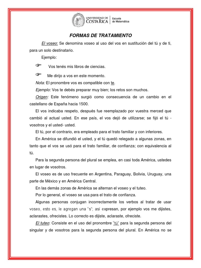 Formas de Tratamiento | PDF | Lengua española | Verbo