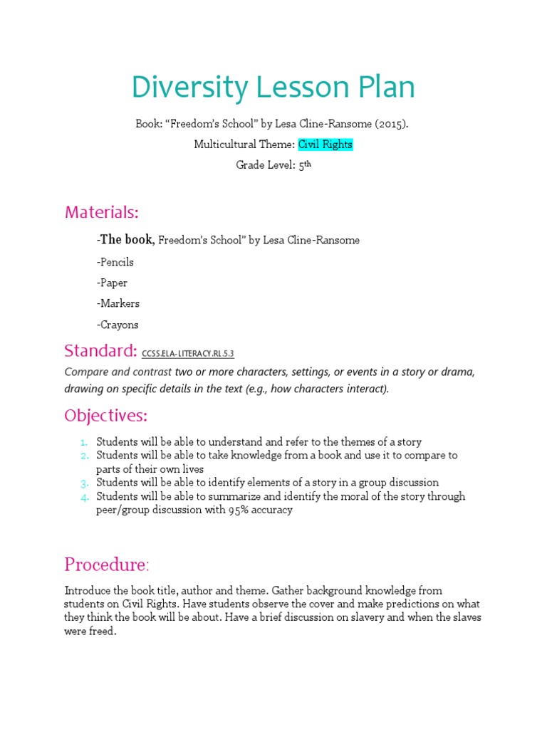 Diversity Lesson Plan: Materials | PDF