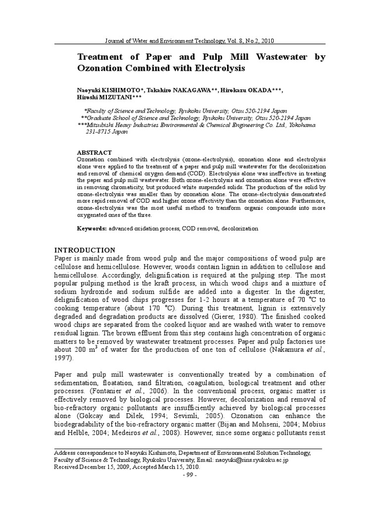 Treatment of Paper and Pulp Mill Wastewater by Ozonation Combined With ...