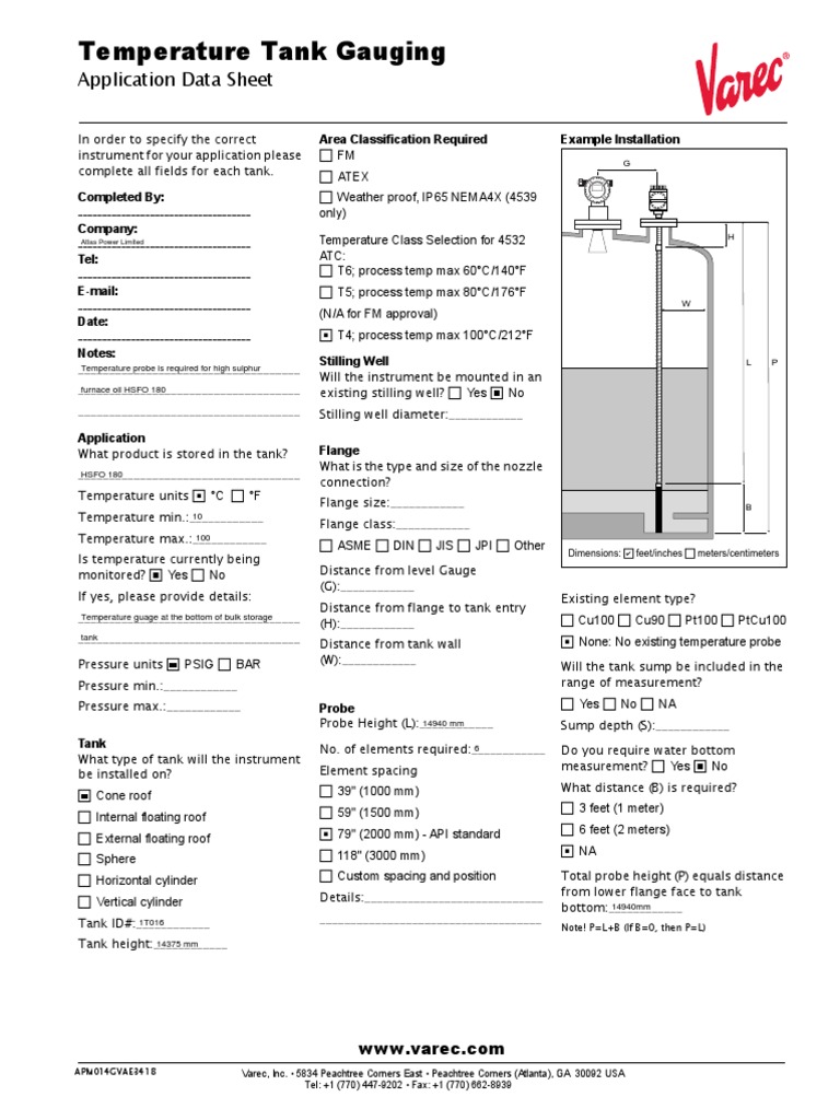 Temperature Tank Gauging: Application Data Sheet | PDF | Nature