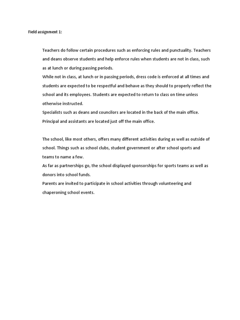 Field Observation Assignments | Download Free PDF | Classroom | Teachers