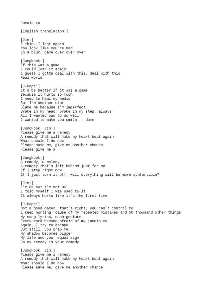 Jamais Vu Lyrics Eng Trans | PDF