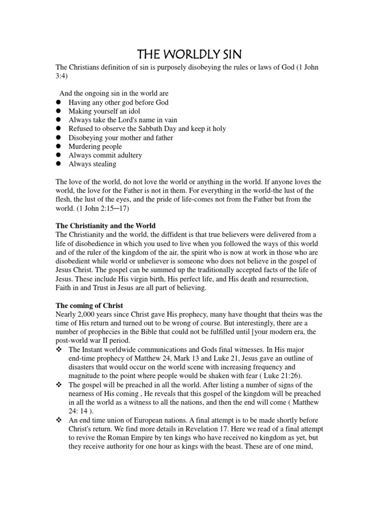 The Worldly Sin: The Christianity and The World | PDF | Repentance ...