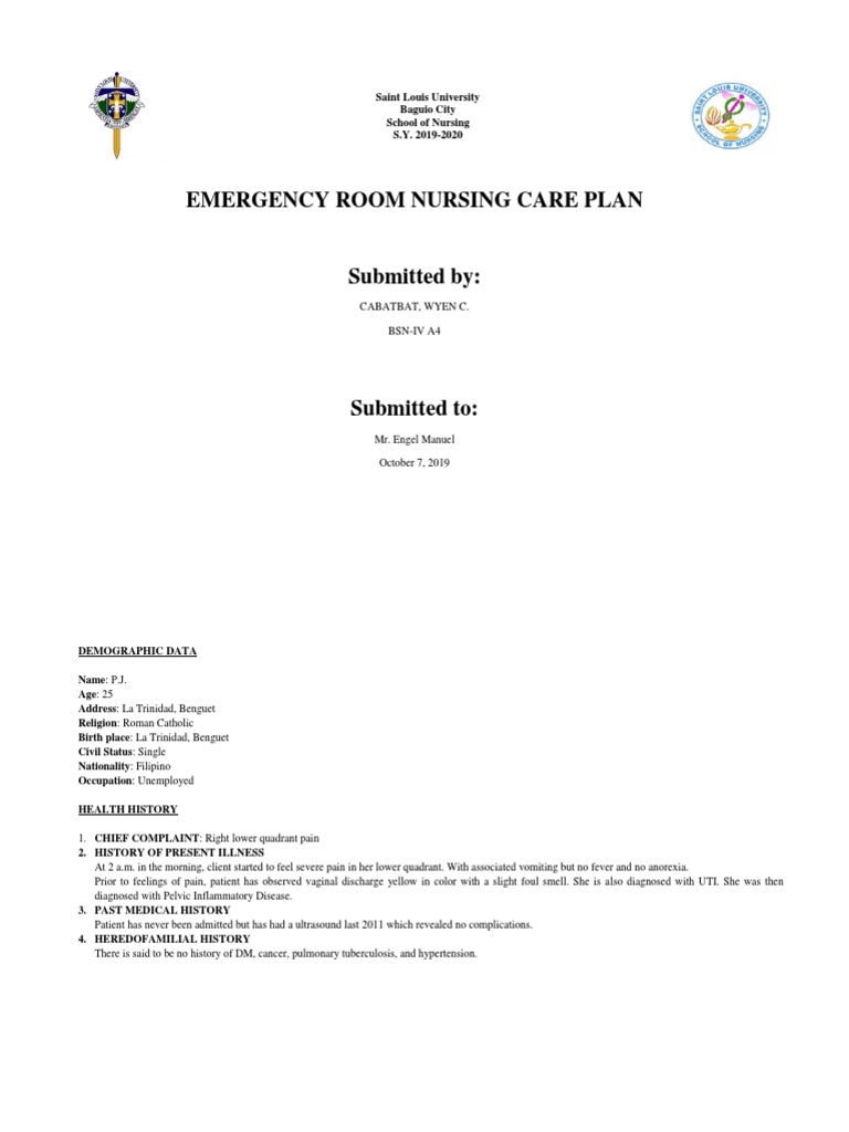 Emergency Room Nursing Care Plan: Saint Louis University Baguio City ...