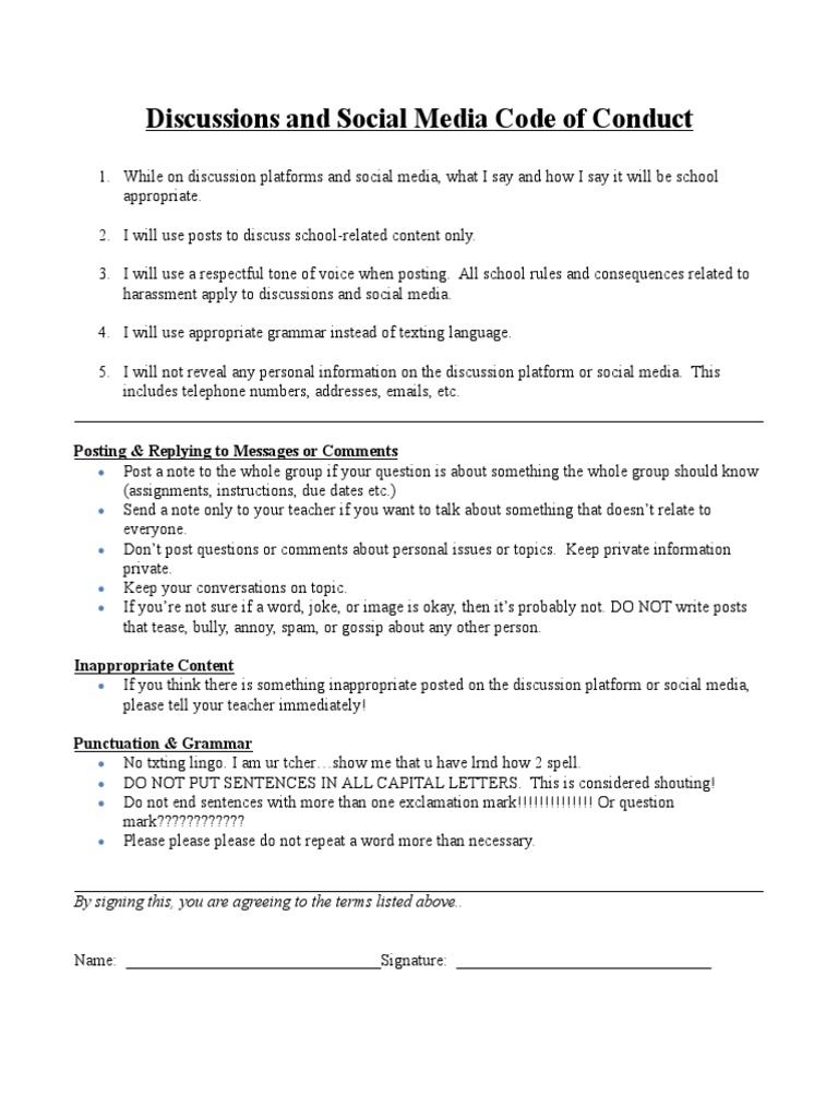 Discussions and Social Media Code of Conduct | PDF