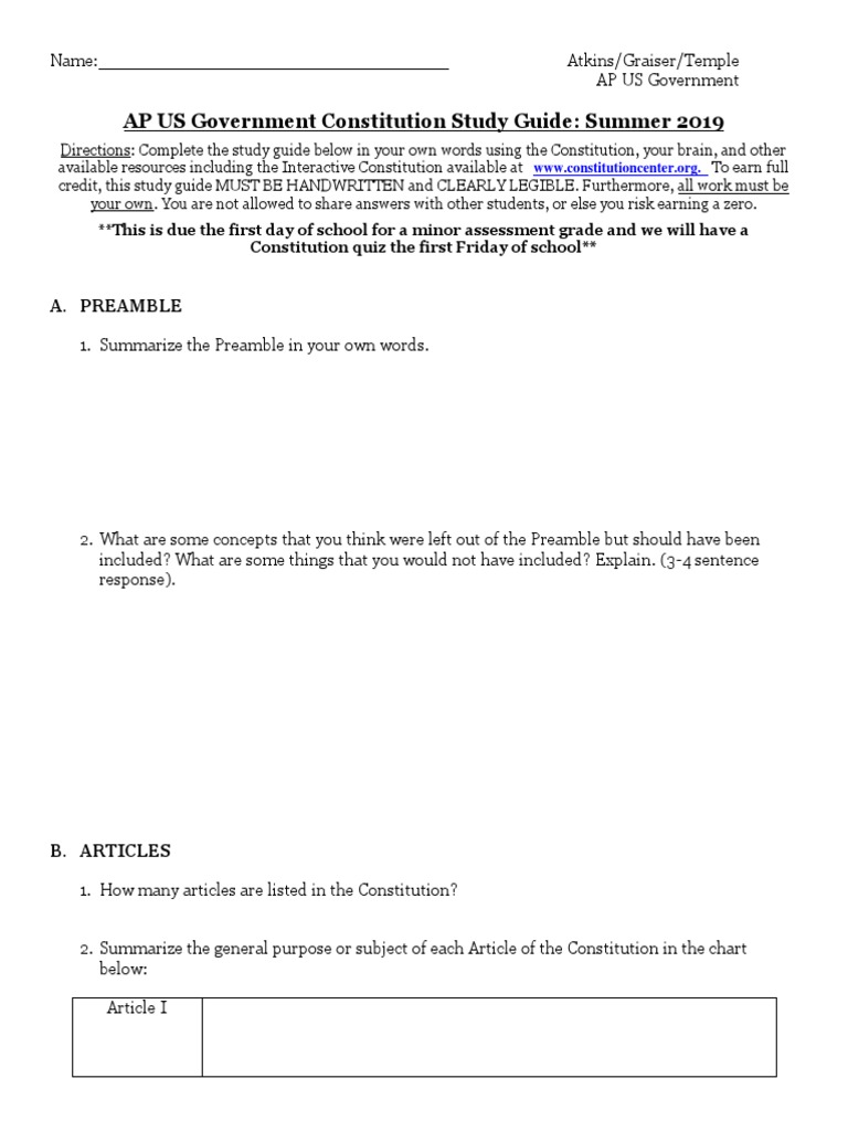 AP Gov Summer Assigement | Download Free PDF | Supermajority | United ...