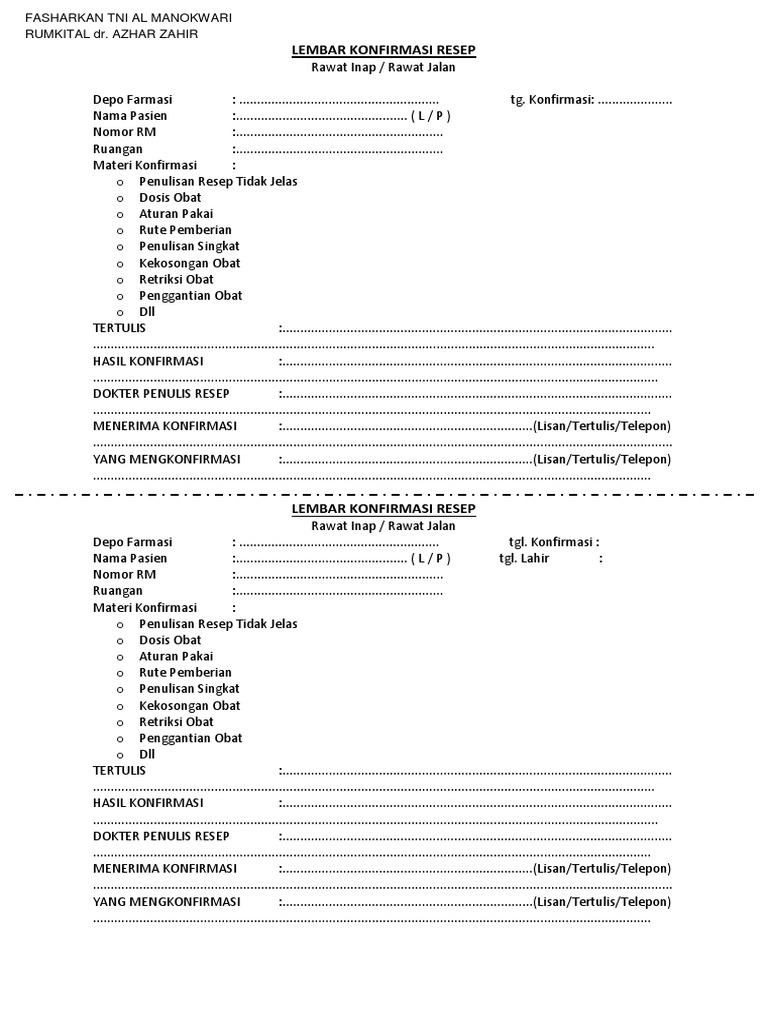 Lembar Konfirmasi Resep | PDF